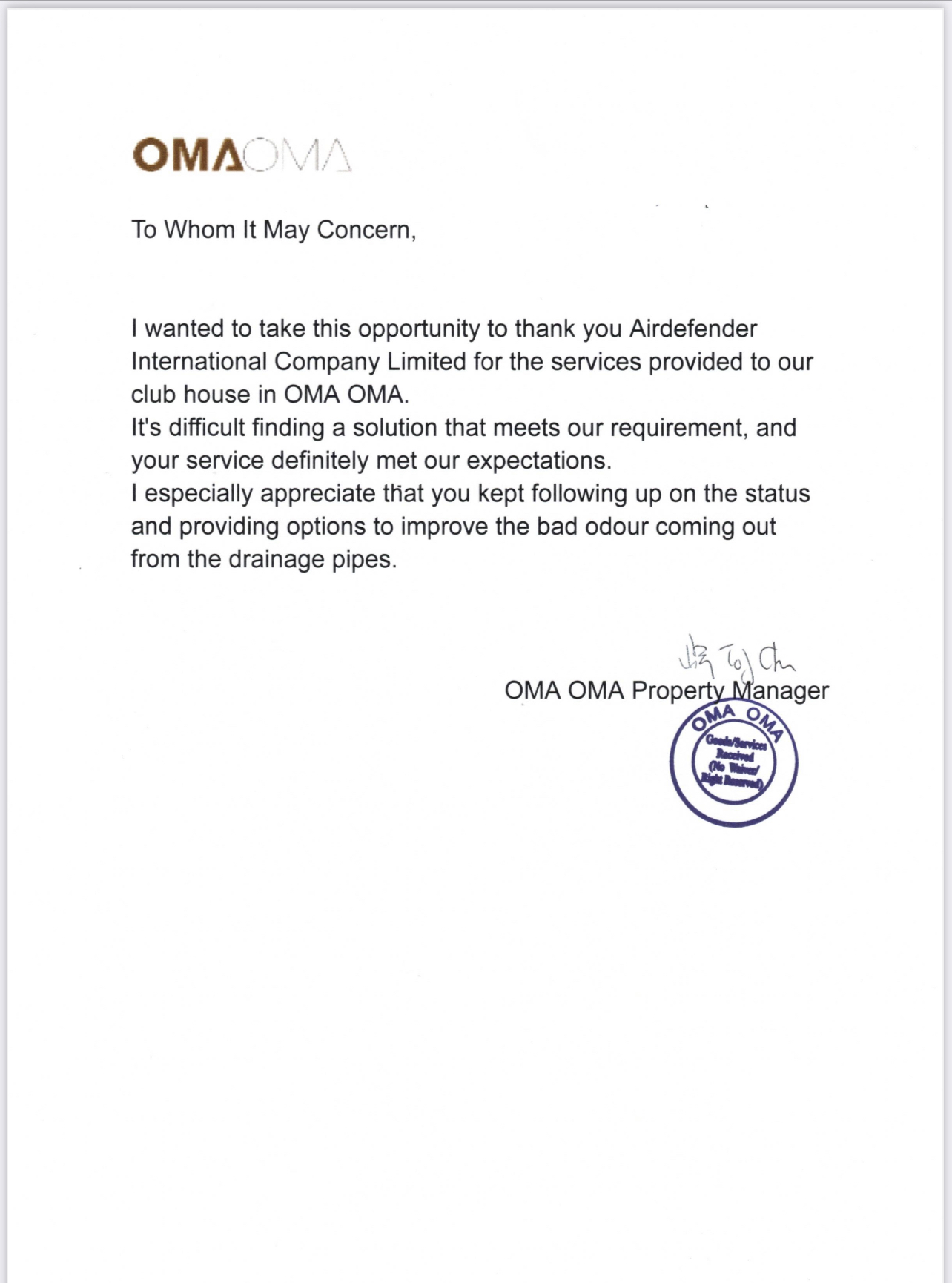 omaoma letter – airDefender